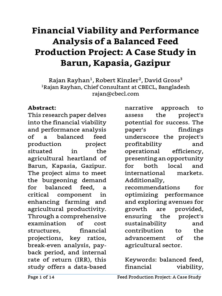 Financial Viability and Performance Analysis of A Balanced Feed Production Project A Case Study ...