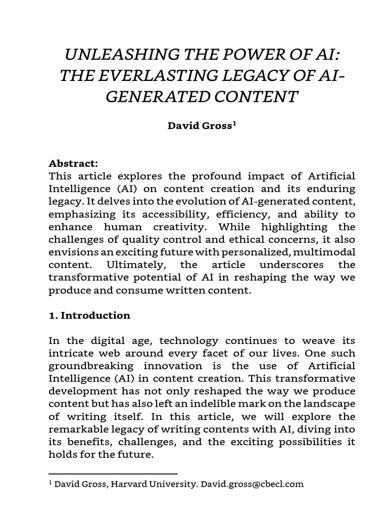 The Everlasting Legacy of Ai-generated Content | PDF | Artificial Intelligence | Intelligence ...