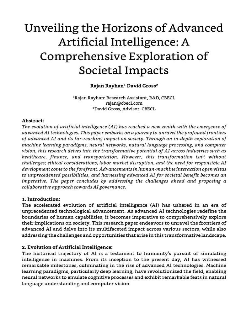 Unveiling The Horizons of Advanced Artificial Intelligence | PDF ...