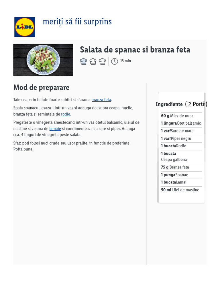 Salata de Spanac Si Branza Feta | PDF