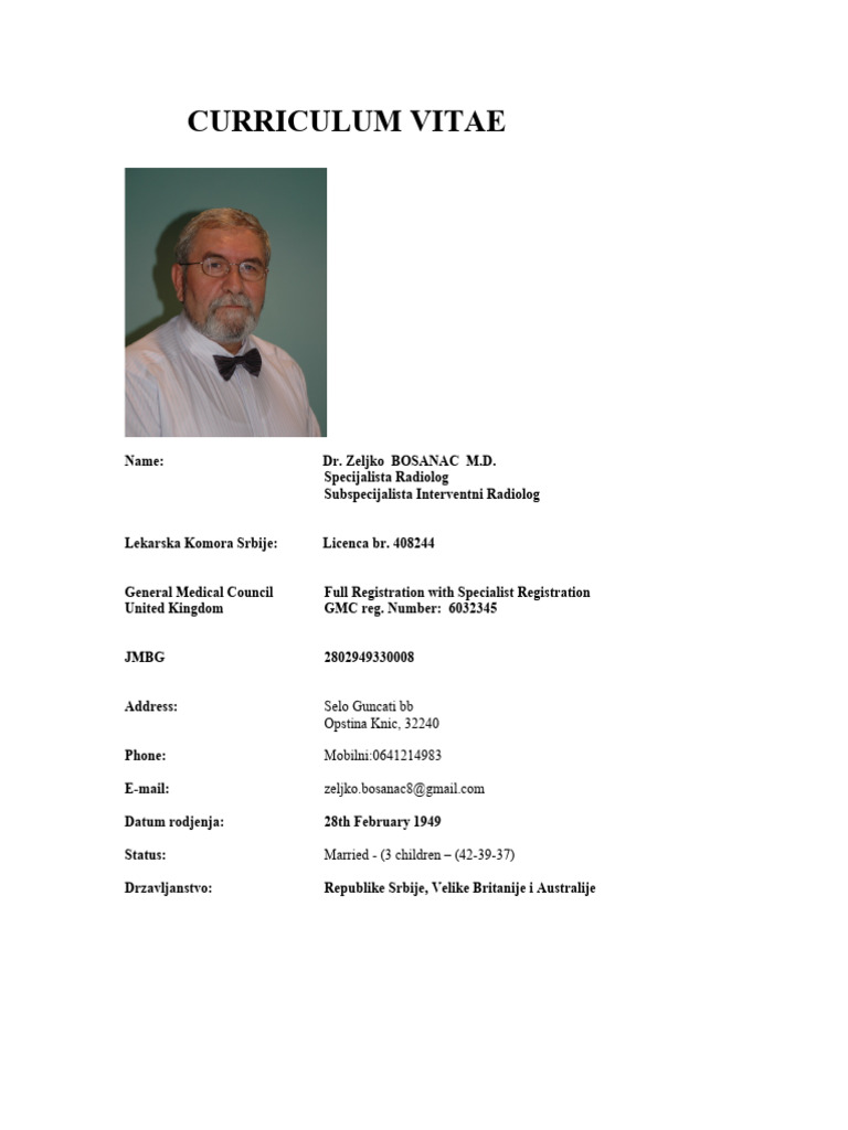 Cv-dr Zeljko Bosanac- 2 | PDF