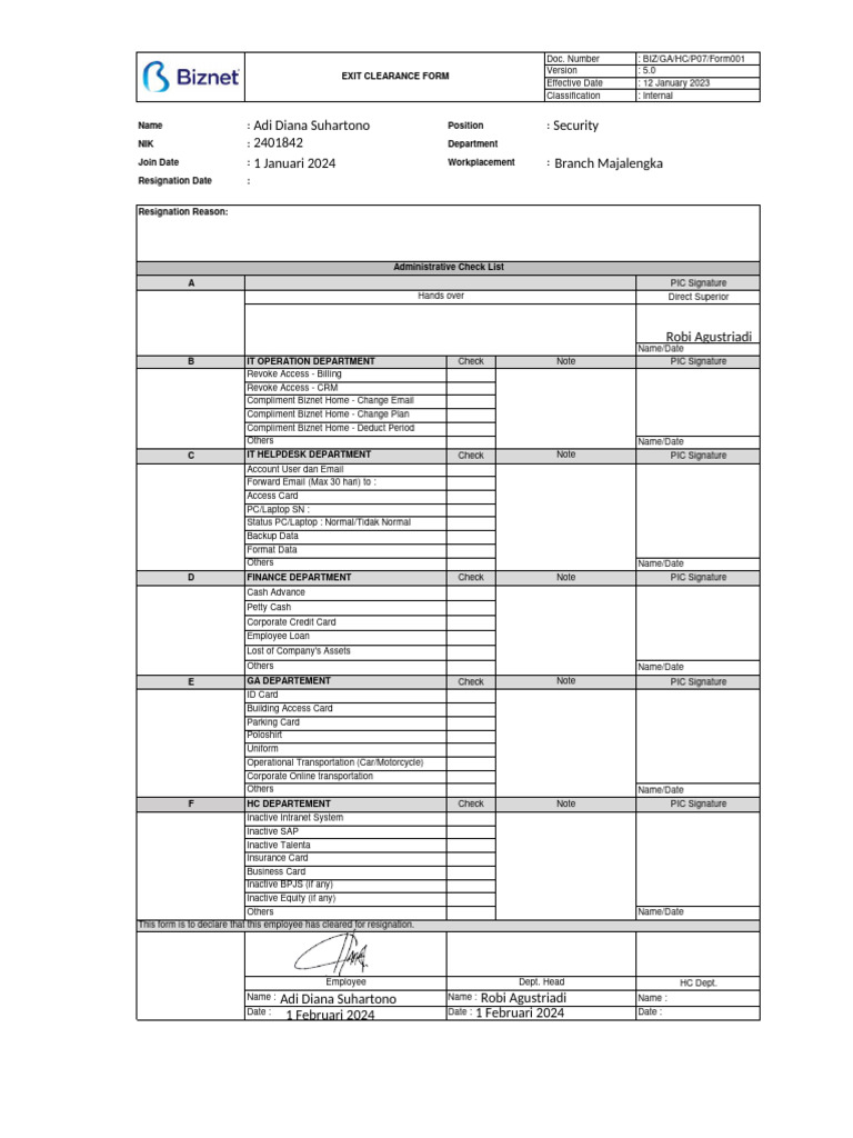 Exit Form Adi | PDF | Business | Money
