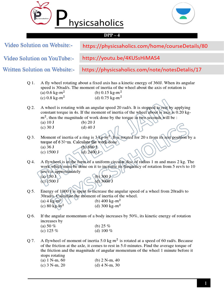 physics (3) | PDF | Rotation Around A Fixed Axis | Torque