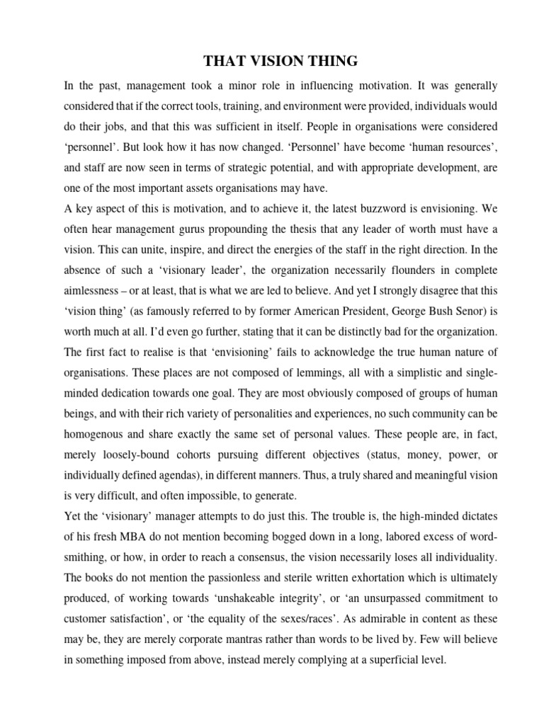 Reading - That Vision Thing | PDF | Motivation | Motivational