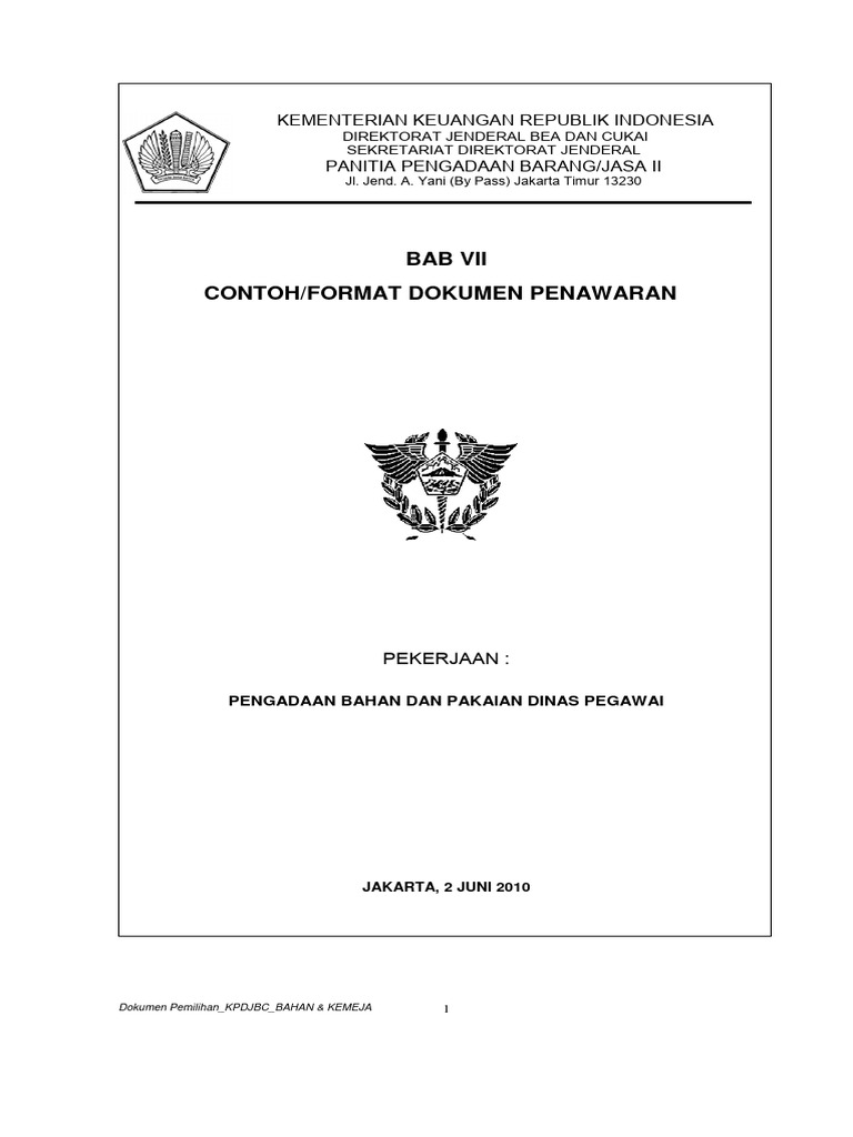Bab Vii Dari Viii Contoh Format Dokumen Penawaran - Bahan - DJBC | PDF