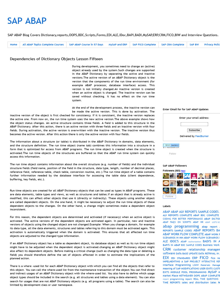 15-Dependencies of Dictionary Objects Lesson Fifteen - SAP ABAP | PDF