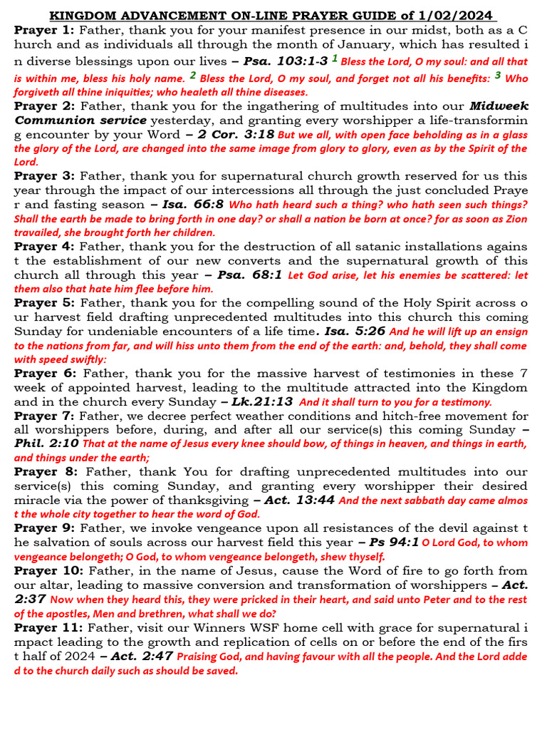 Kingdom Advancement On 1st February 2024 | PDF | Glory (Religion) | Prayer