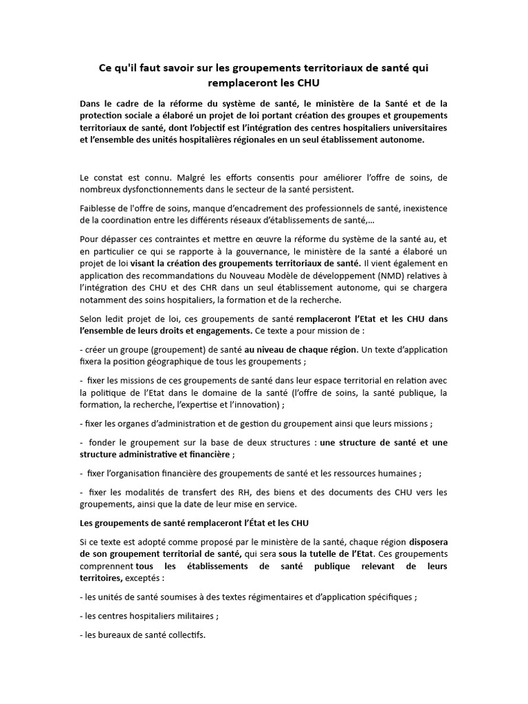 Les Groupements Territoriaux de Santé | PDF