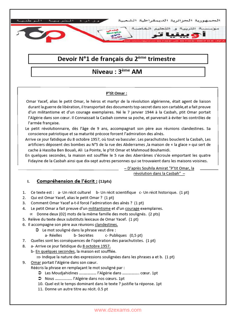 Dzexams 3am Francais 340080 | PDF
