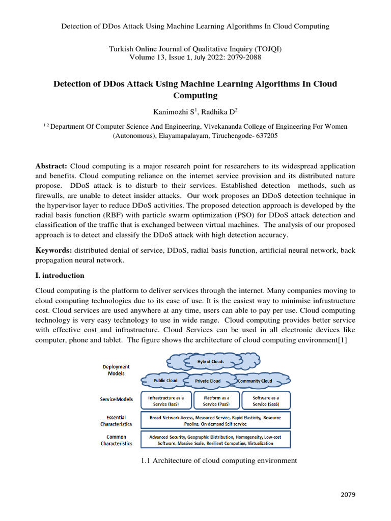 Detection of Ddos Attack Using Machine Learning Algorithms in Cloud Computing | PDF | Denial Of ...