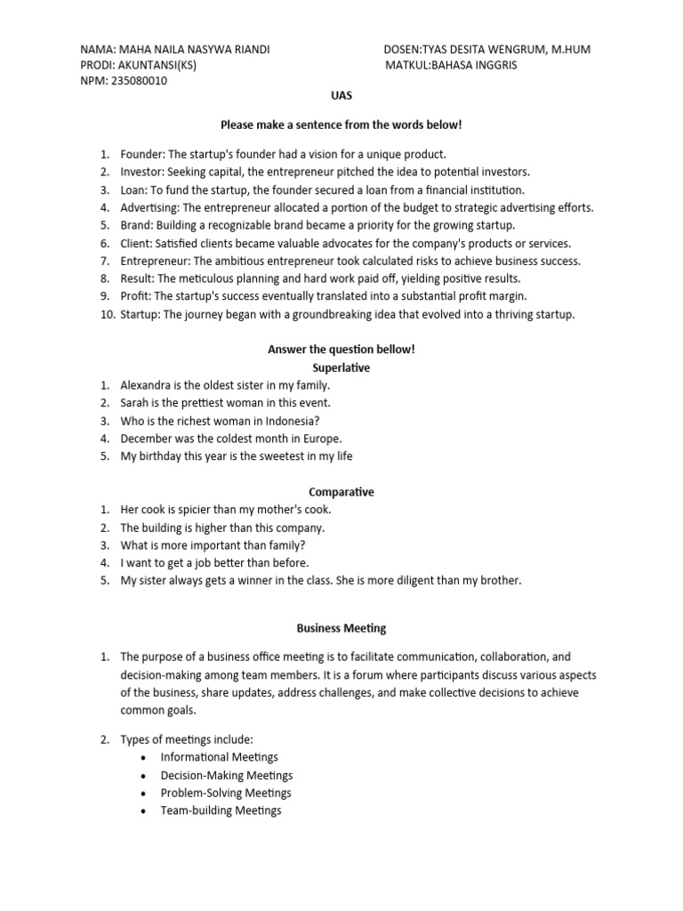 UTS Bahasa Inggris - NAILA | PDF | Startup Company | Small Business & Entrepreneurs