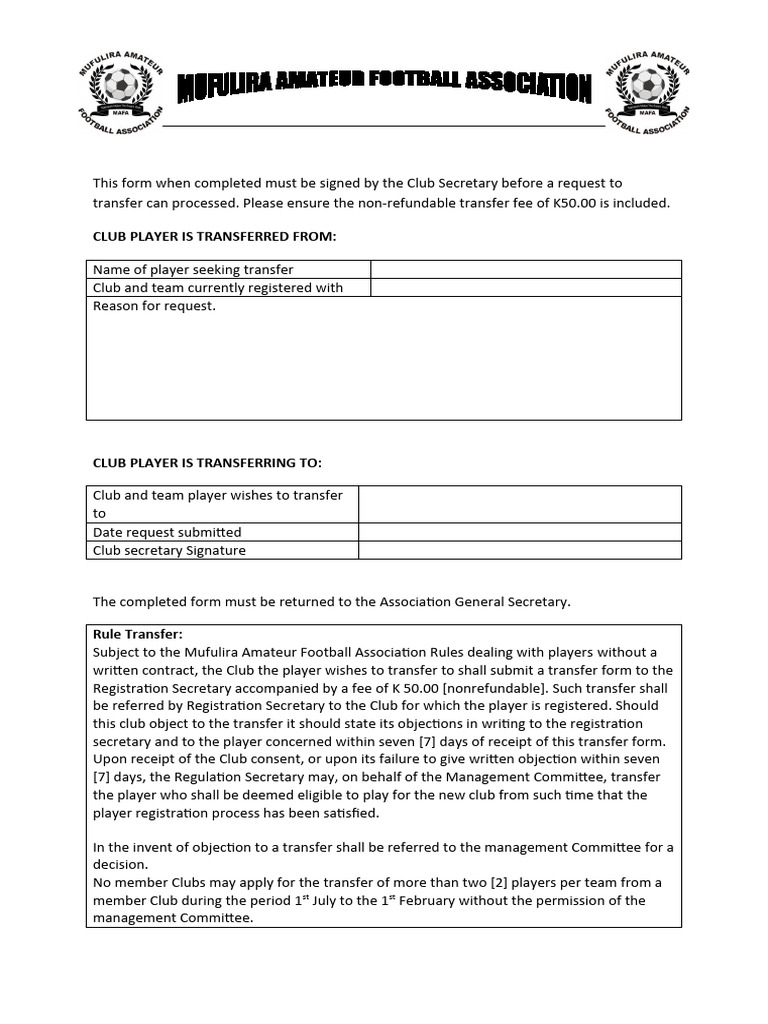 Mafa - Player Transfer Request Form | PDF