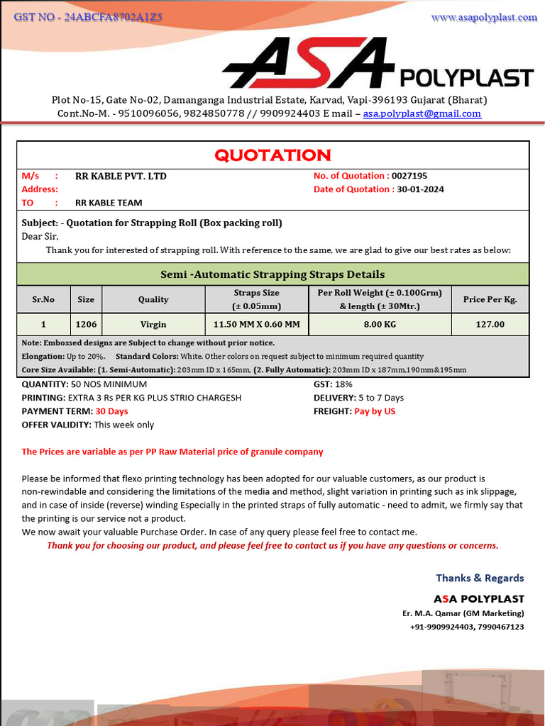 Quatation RR Kable | PDF