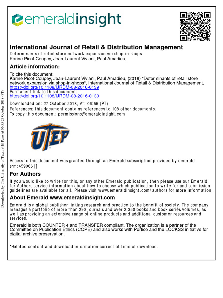 Determinants of Retail Store Network Expansion via Shop-In-shops | PDF ...