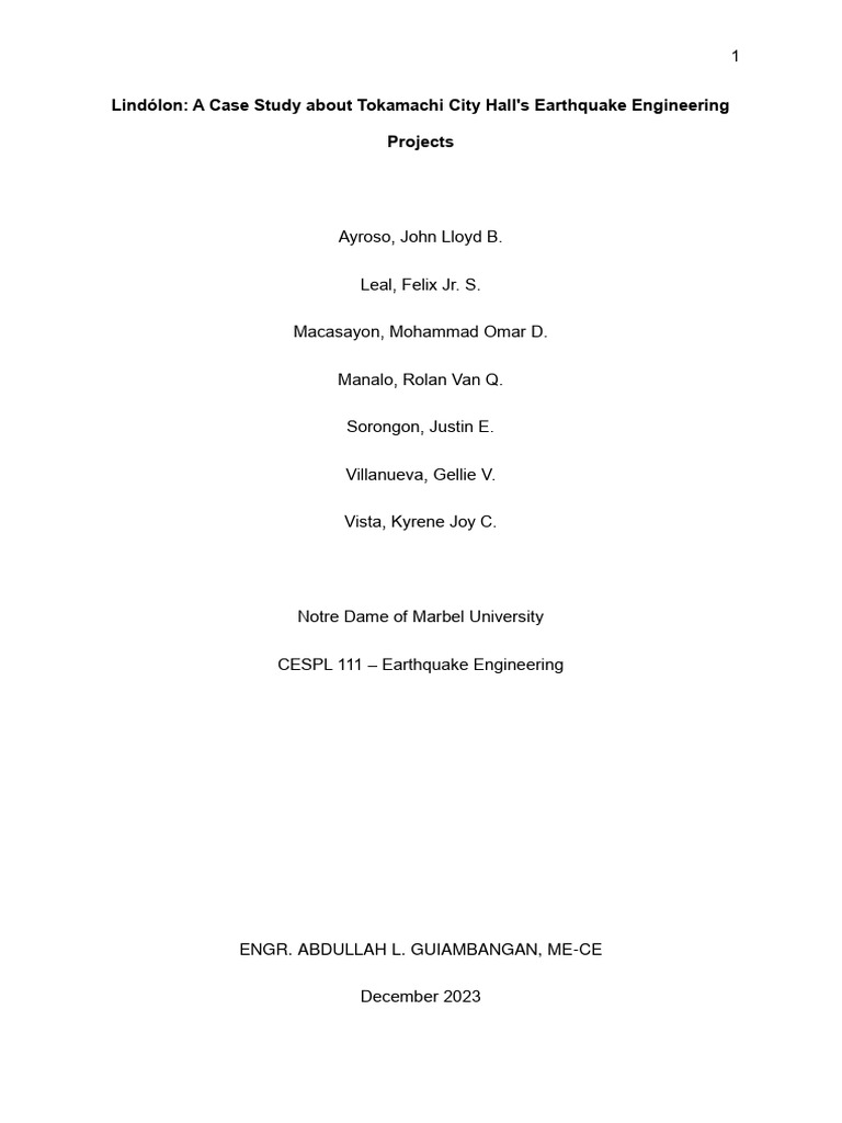 Lindólon Case Study FINISHED | PDF | Earthquakes | Earthquake Engineering