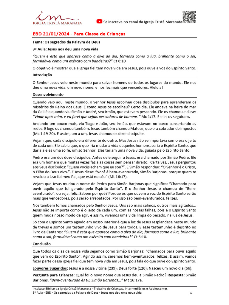 3a Aula - EBD - CIA - Os Segredos Da Palavra de Deus - Jesus Nos Deu ...