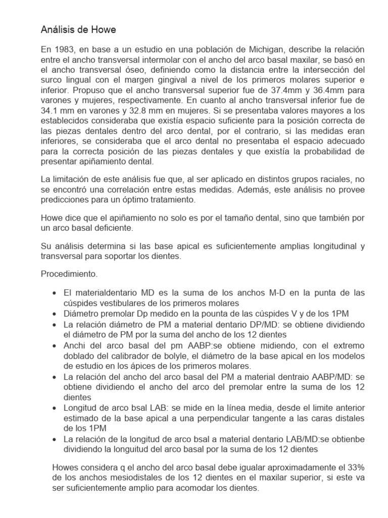 Análisis de Howe sobre el arco dental | PDF | Diente