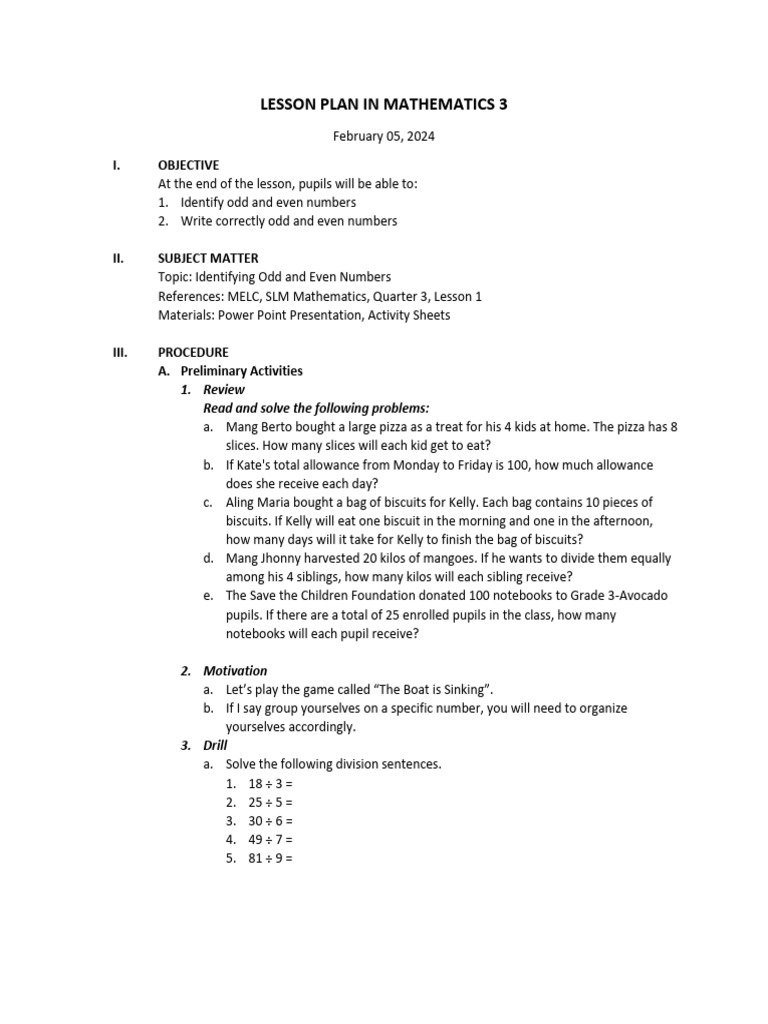 Math Lesson: Odd & Even Numbers | PDF | Numbers | Mathematics