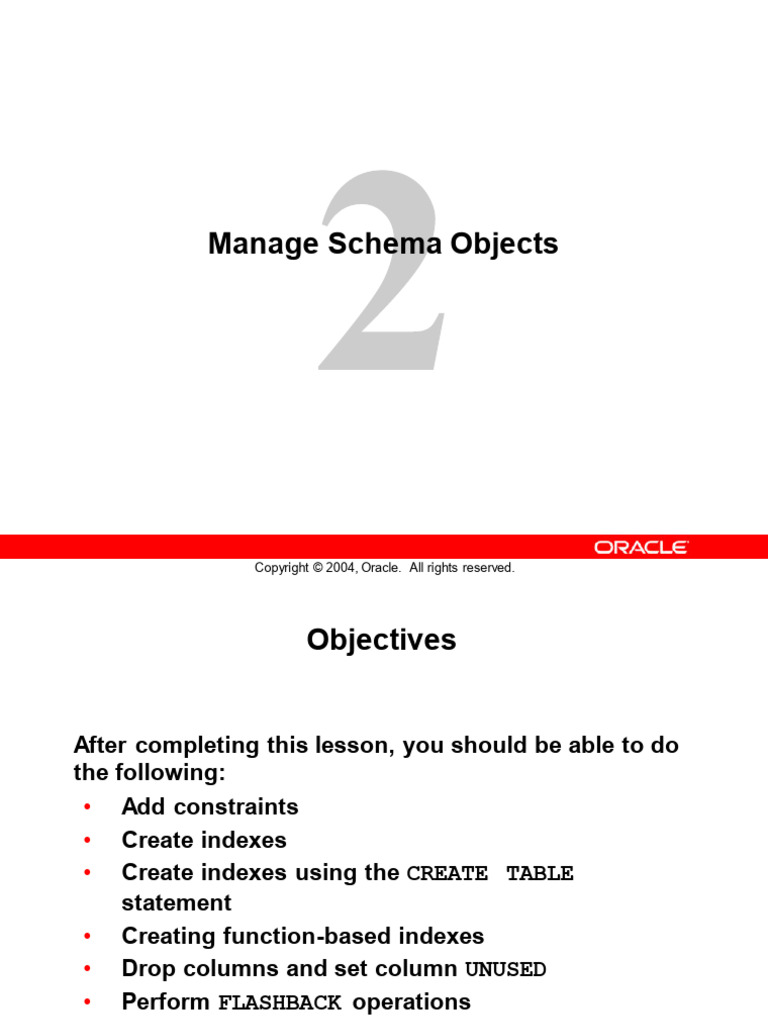 Les13 - Manage Schema Objects | PDF | Database Index | Computing