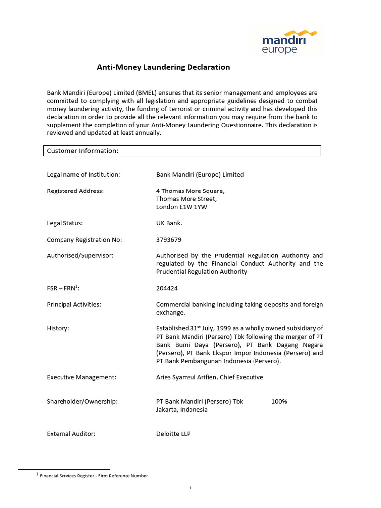 Anti-Money Laundering Declaration (February 2021) | PDF