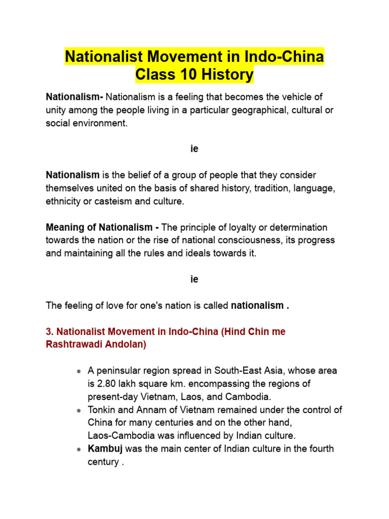 Nationalist Movement in Indo-China Class 10 History | PDF | Vietnam War ...