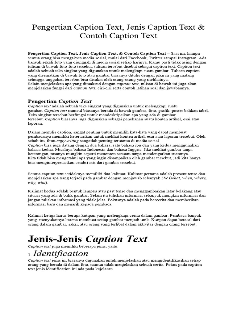 Pengertian Caption Text | PDF
