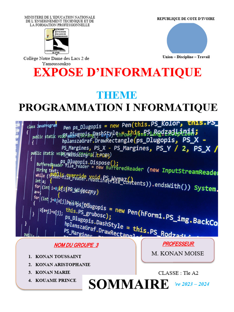Expose Sur La Programmation Informatique | PDF | Programmation informatique | Langage de ...