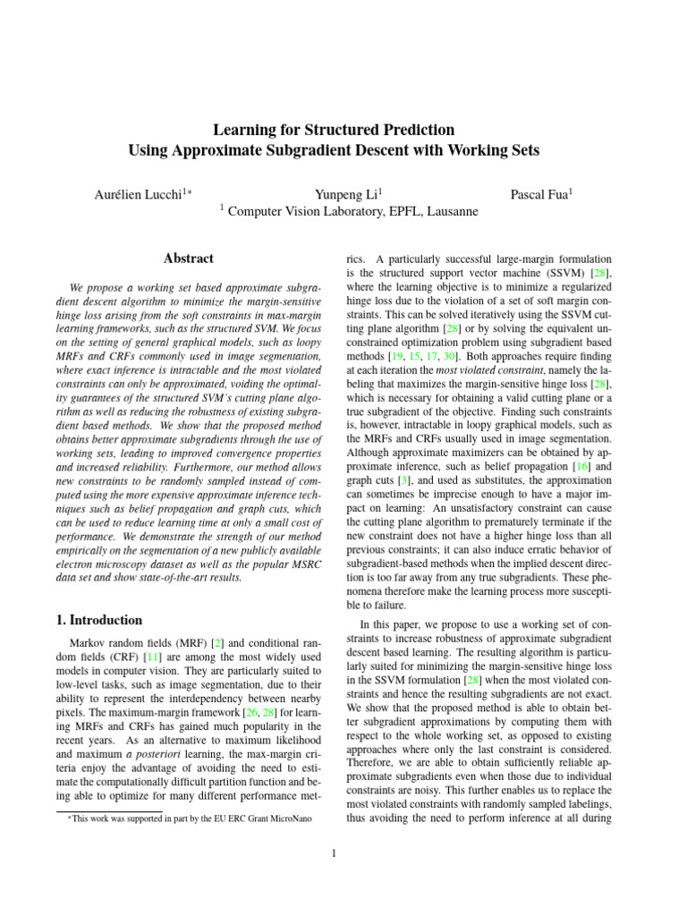 Learning For Structured Prediction Using Approximate Subgradient Descent With Working Sets | PDF