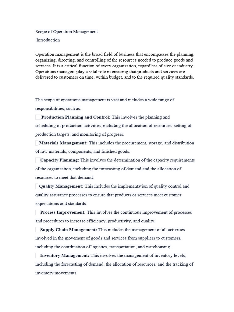 Scope of Operation | PDF | Operations Management | Supply Chain