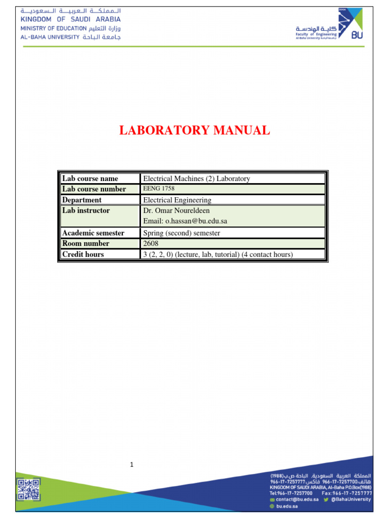 Lab Manual - EENG 1758 - Electrical Machines | PDF