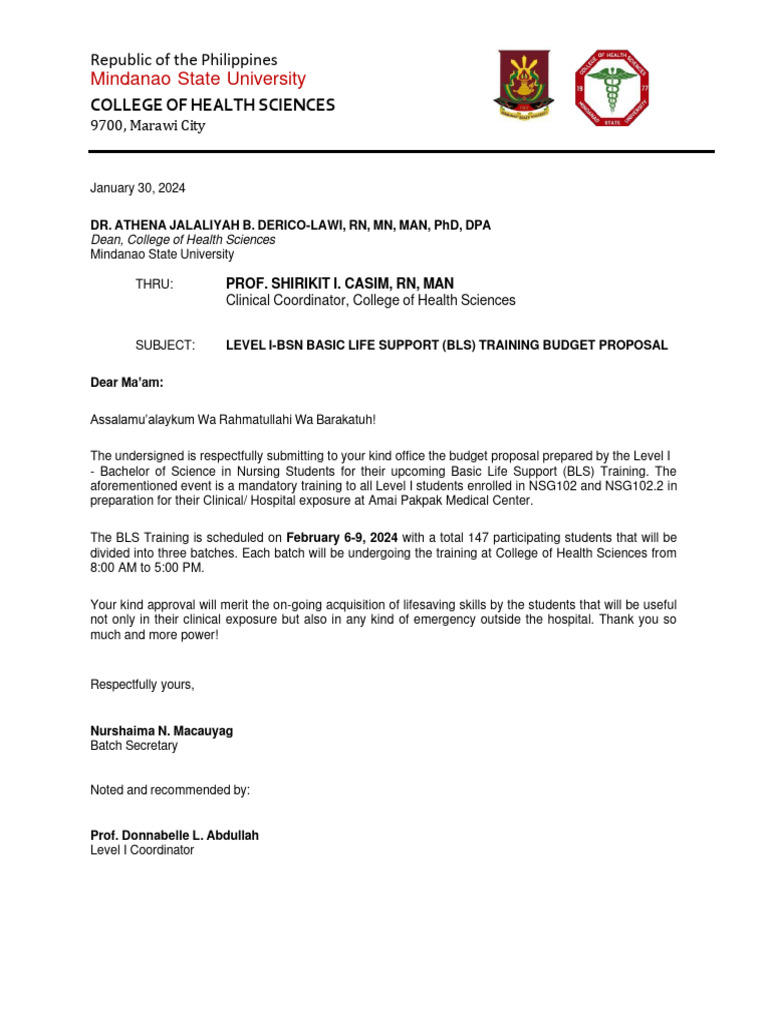 Final Level I Bls Training Budget Proposal 1 1 | PDF