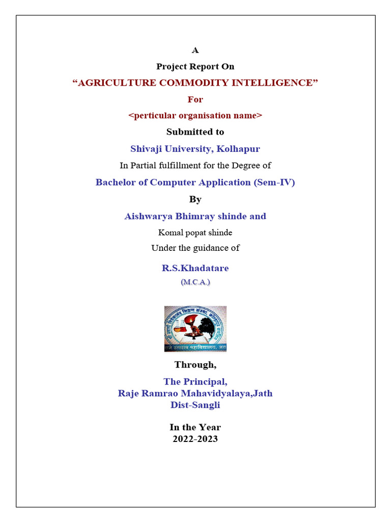 "Agriculture Commodity Intelligence": Shivaji University, Kolhapur Bachelor of Computer ...