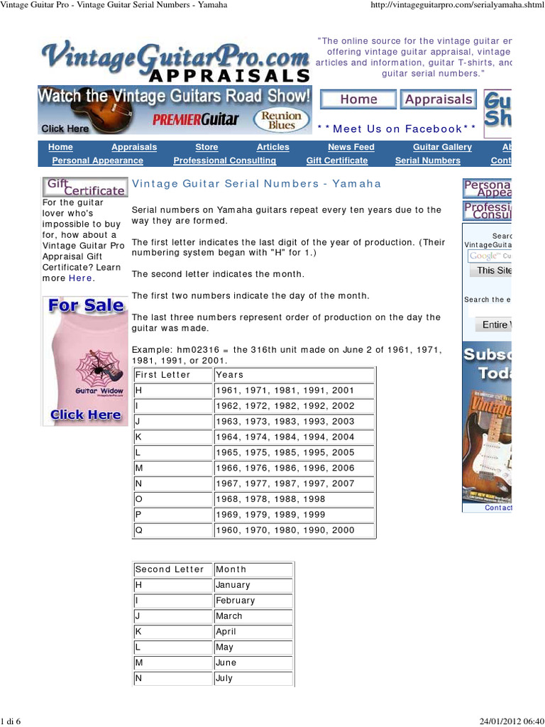 Yamaha - Vintage Guitar Serial Numbers | PDF