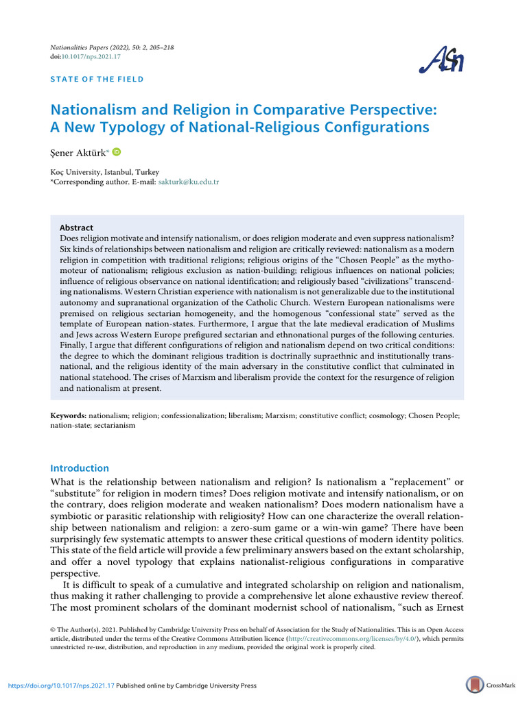 Nationalism and Religion in Comparative Perspective A New Typology of ...