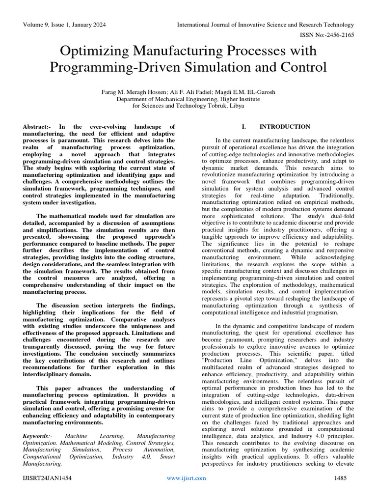 Optimizing Manufacturing Processes with Programming-Driven Simulation ... Optimizing Manufacturing Processes with Programming-Driven Simulation ...