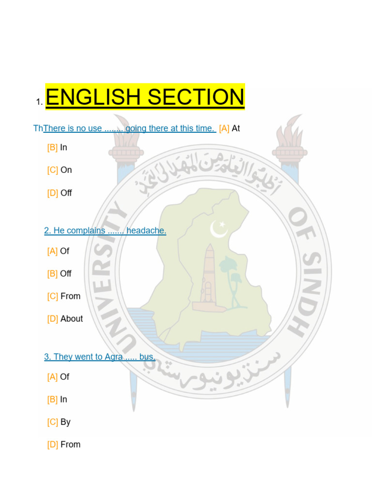 English Prepositions Mcqs With Answers | PDF