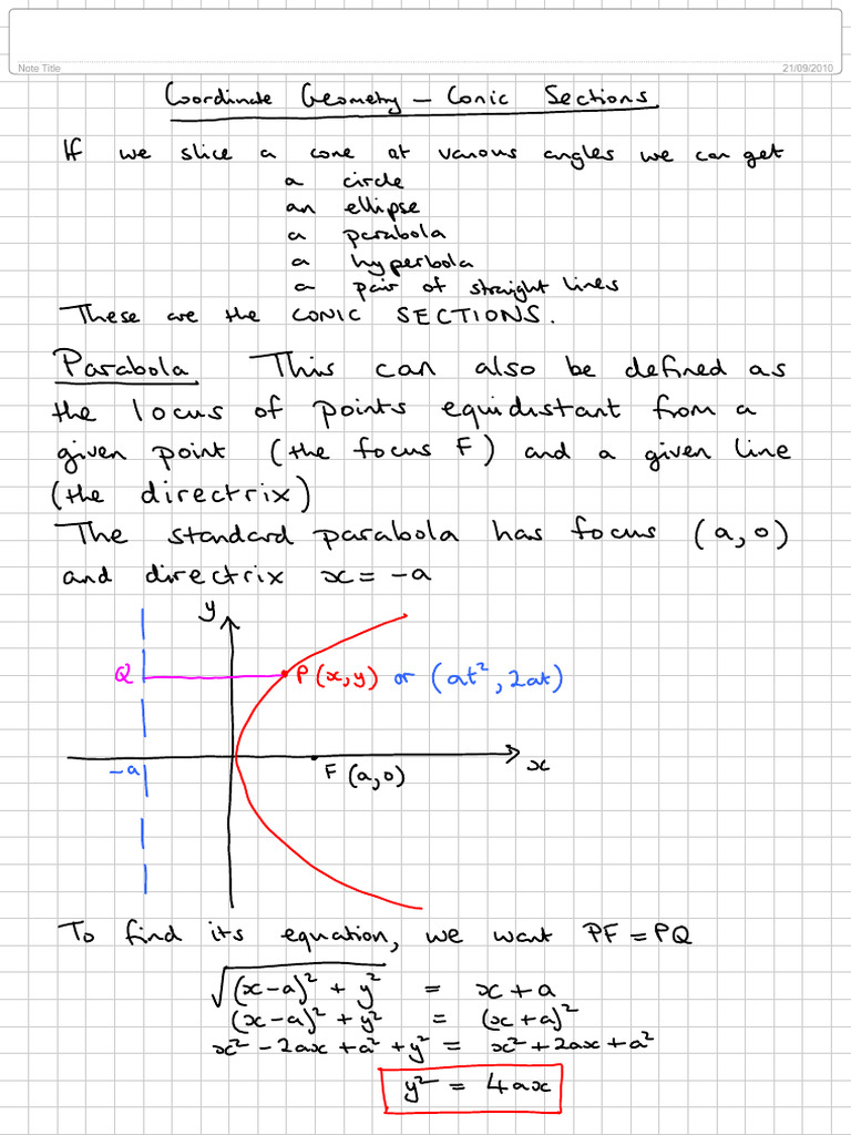 Notes-Coordinate Geometry - Conic Sections | PDF