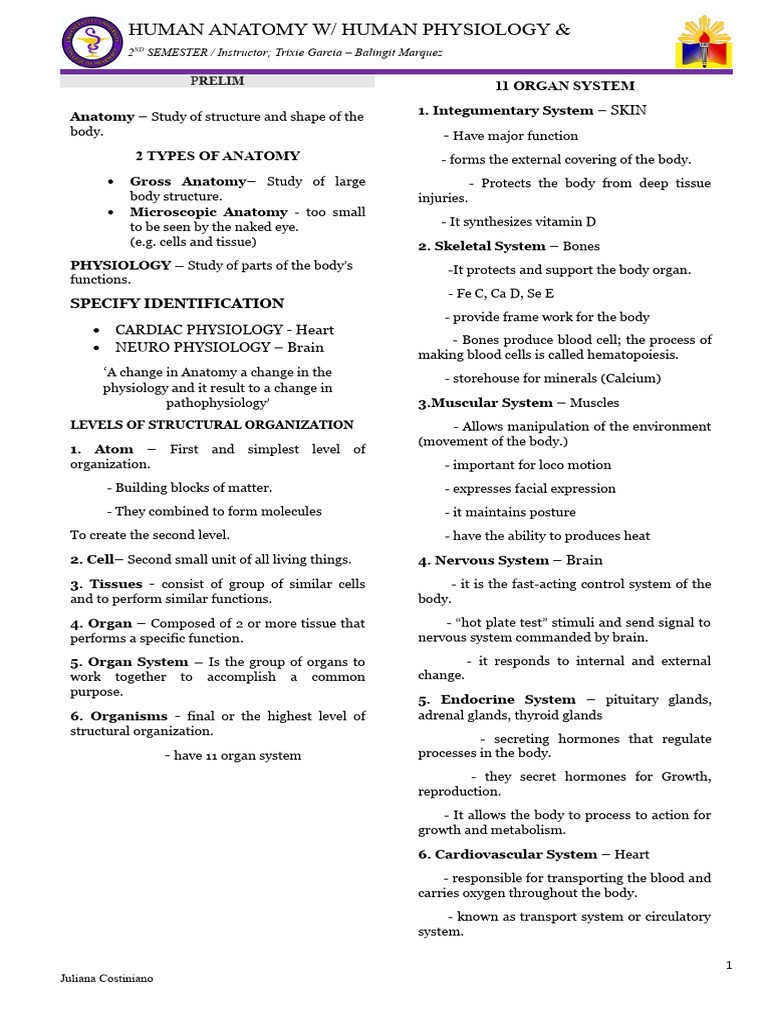 Human Anatomy and Physiology W/ Human Pathophysiology | PDF | Human ...