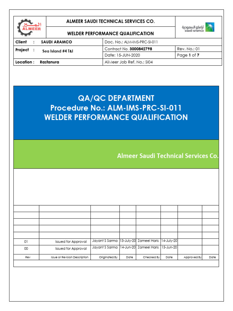 ALM-IMS-PRC-SI-011 WELDER PERFORMANCE QUALIFICATION | PDF