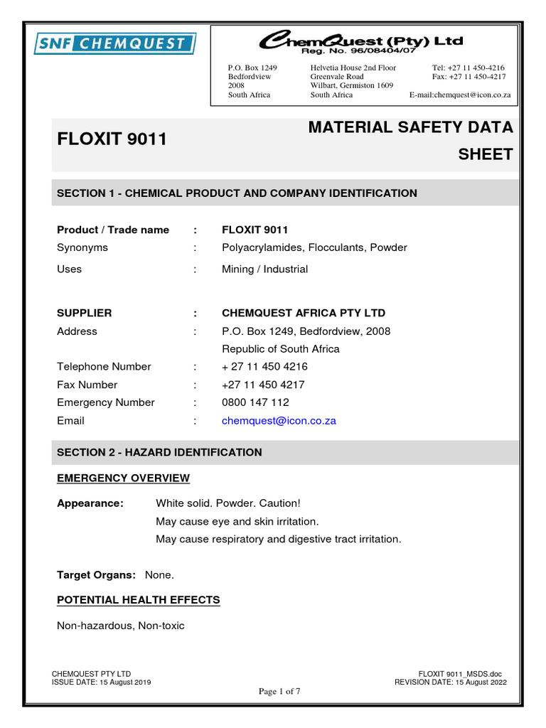 Floxit 9011 - MSDS | PDF