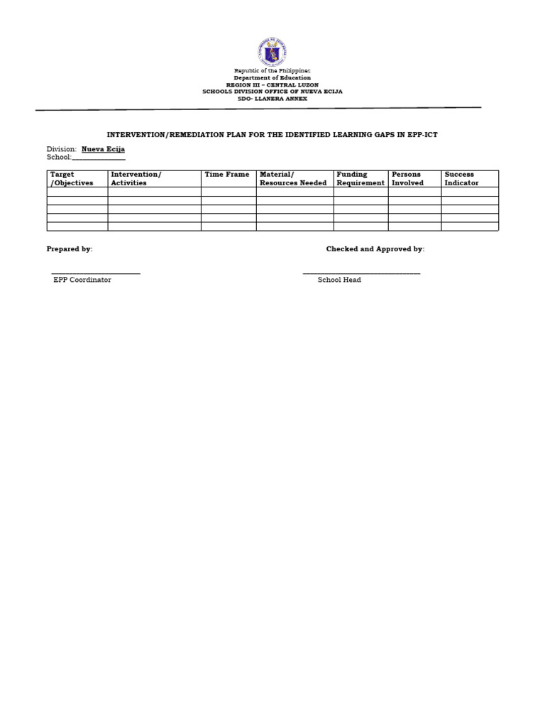 Intervention Plan in Epp Ict | PDF