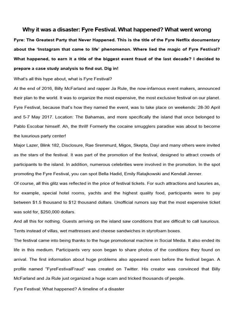 Why It Was A Disaster FYRE FESTIVAL | PDF | Social Science | Travel