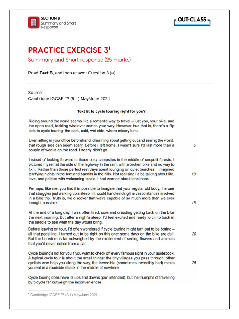 Practice Exercise 3 - Cycle Touring | PDF