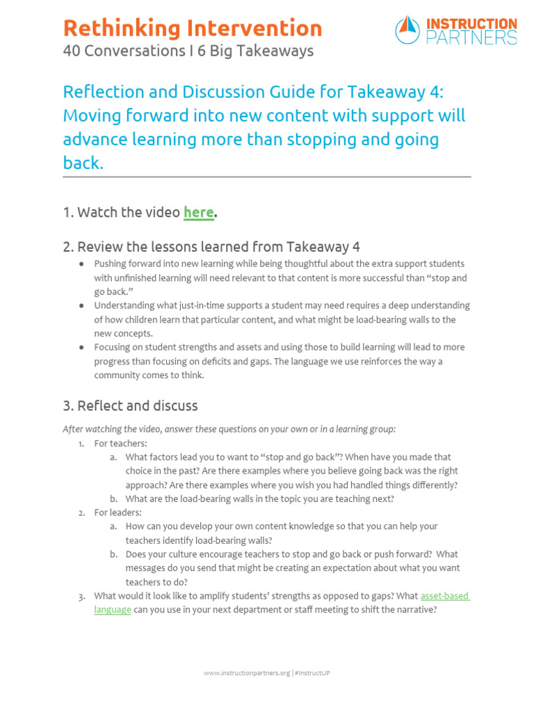 Takeaway 4 Reflection and Discussion Guide | PDF | Learning | Curriculum