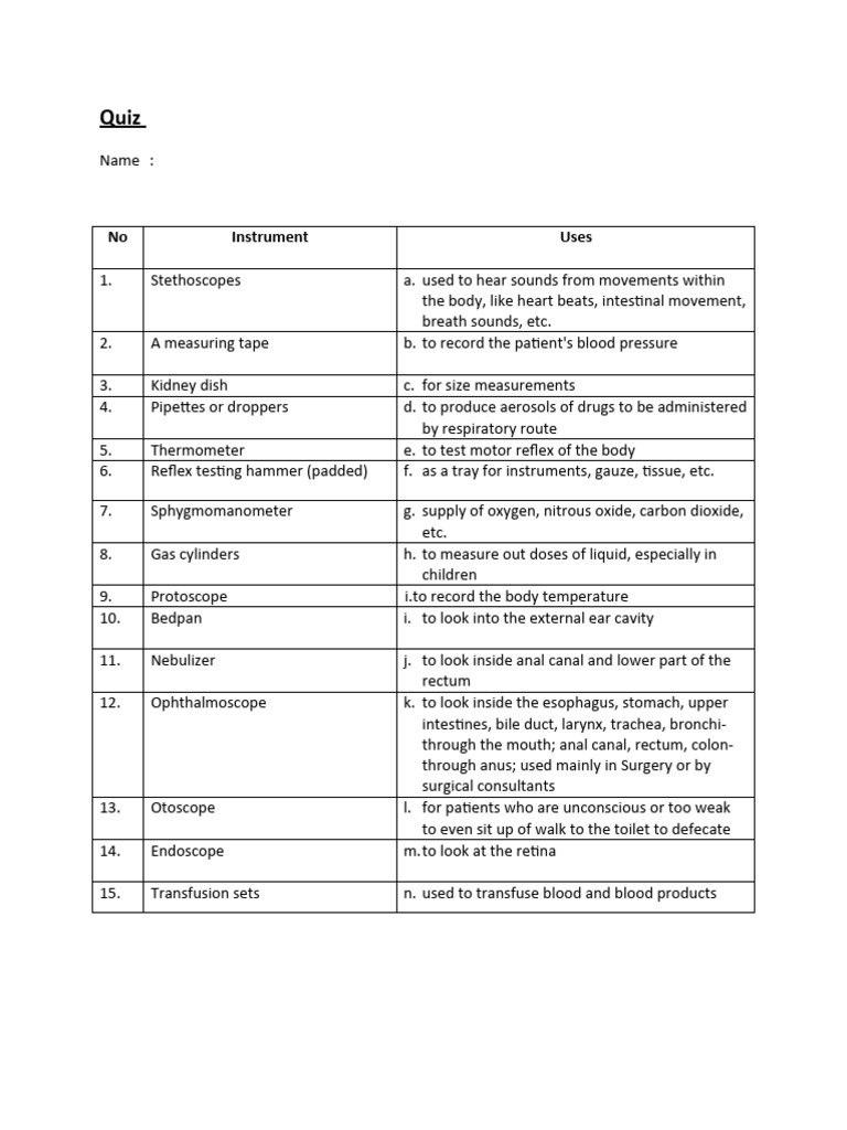 Quiz Medical Instruments | PDF | Respiratory System | Oxygen