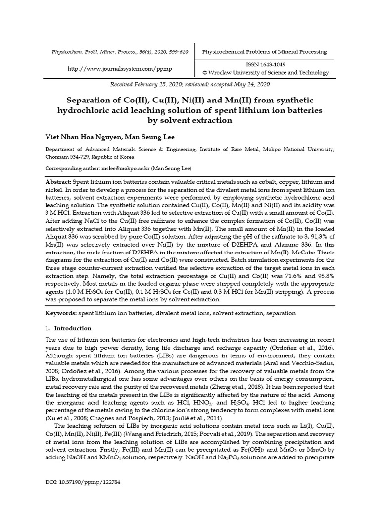 Separation of Co II Cu II Ni II and | PDF | Hydrochloric Acid | Acid