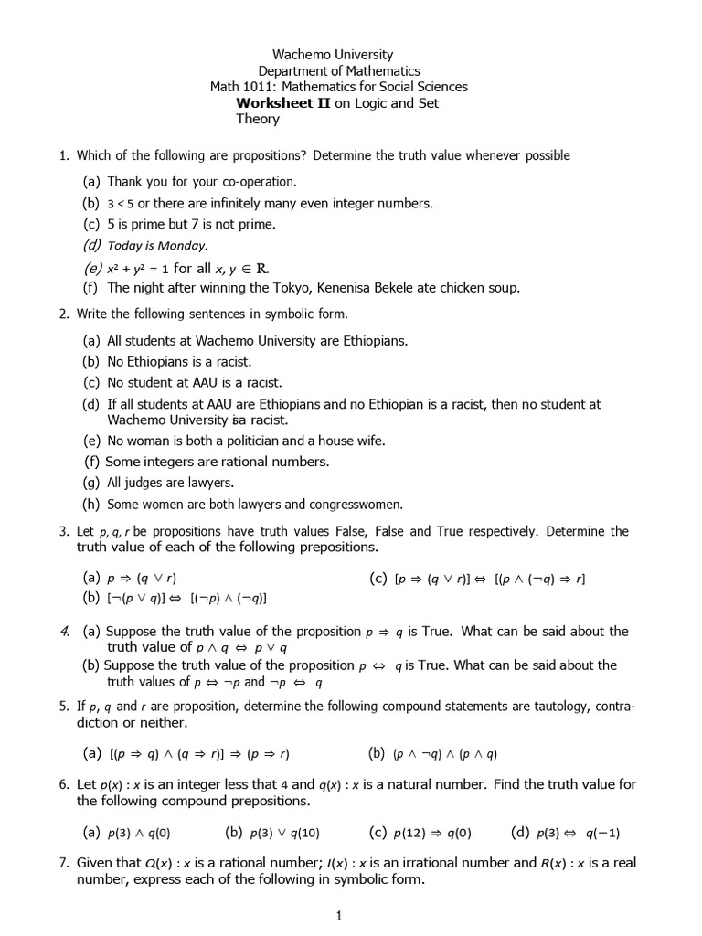 Worksheet (Basic Mathematics) | PDF | Mathematics | Logic