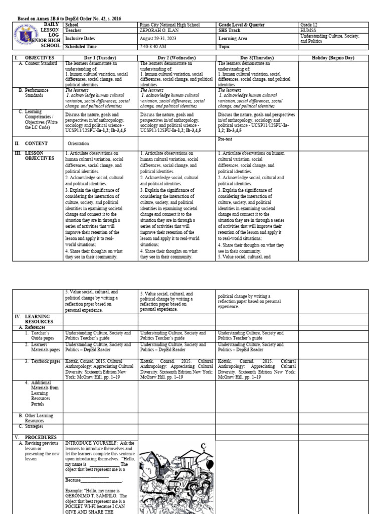 UCSP Week 1 DLL | PDF | Learning | Society