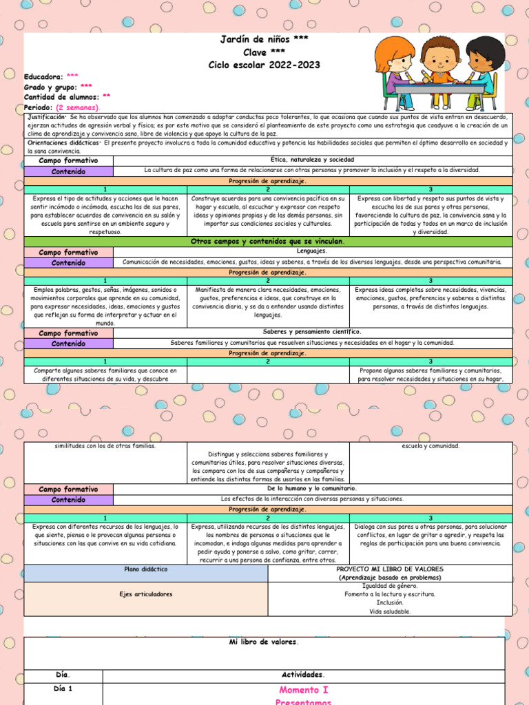 Proyecto 5 Mi Libro De Valores Pdf Aprendizaje Inclusión Educación