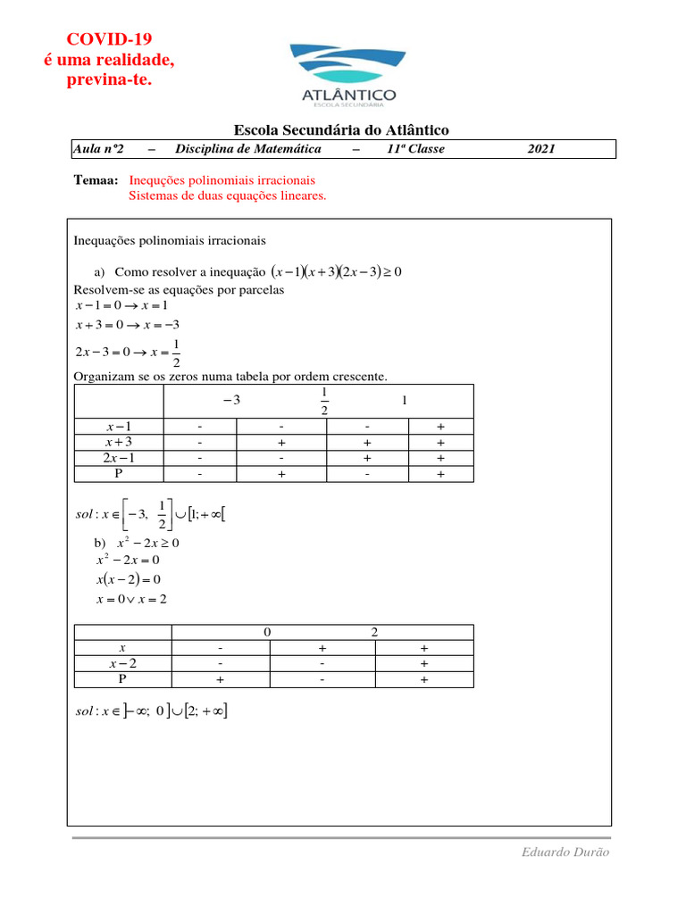 11 Classe Matematica Aula2 | PDF